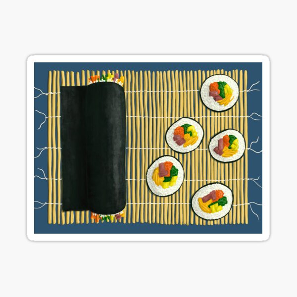 "Asian Digital Art: Korean Food - Kimbap (Blue)" Sticker for Sale by ...
