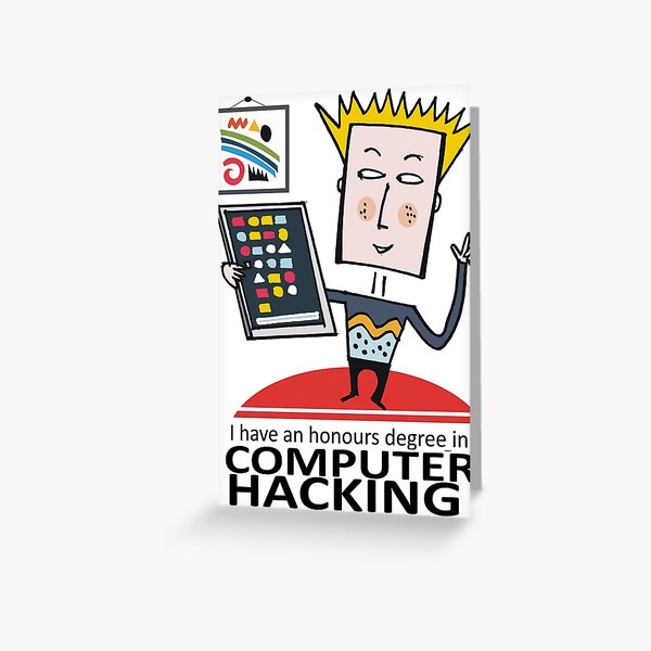 "Stylish computer hacker holding tablet cartoon " Greeting Card for ...