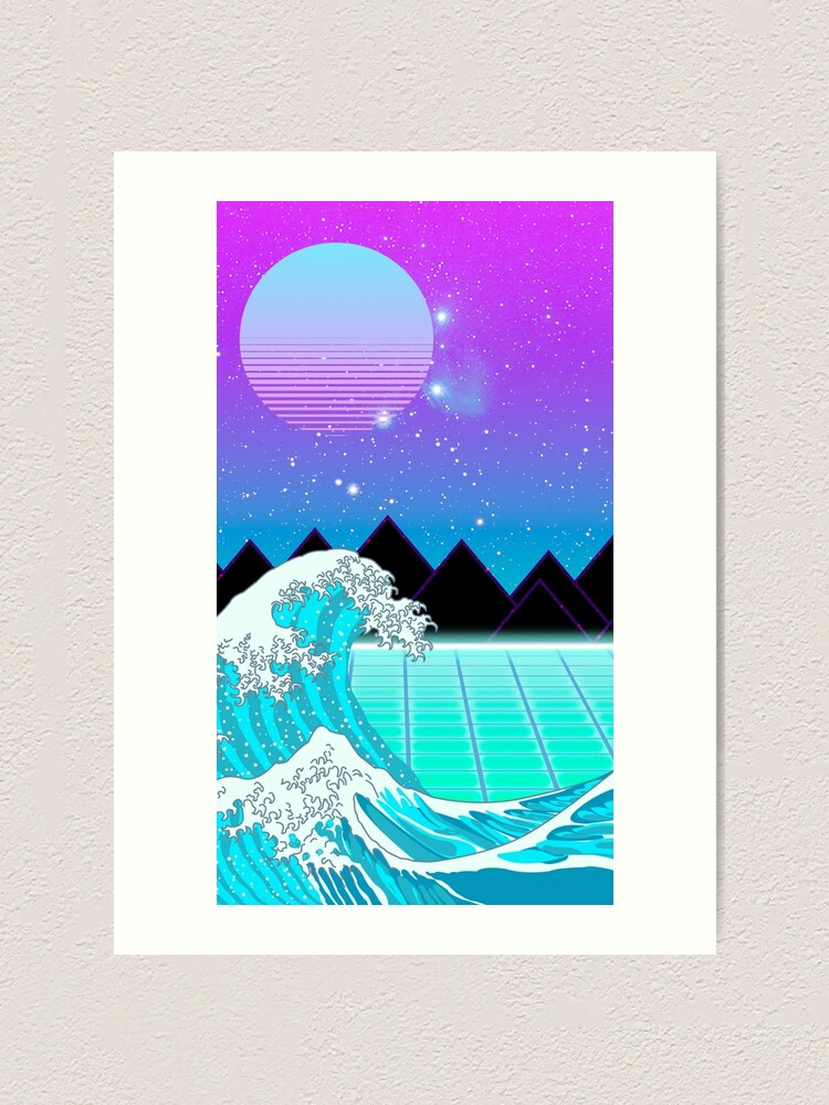 " Great Wave Off Kanagawa Vaporwave Aesthetic Grid Sunset Gift" Art ...
