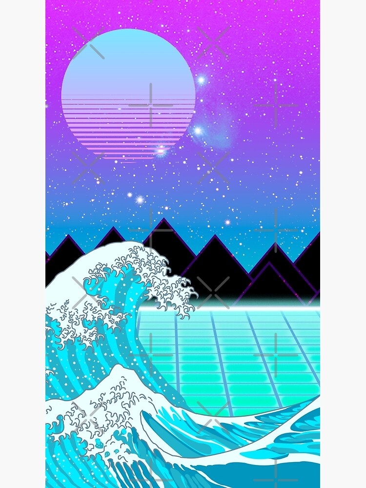 " Great Wave Off Kanagawa Vaporwave Aesthetic Grid Sunset Gift" Art ...