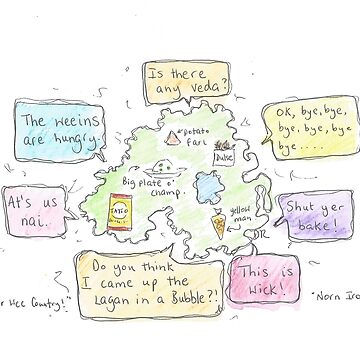 "Northern Ireland funny sayings and food illustrated map." Sticker for ...