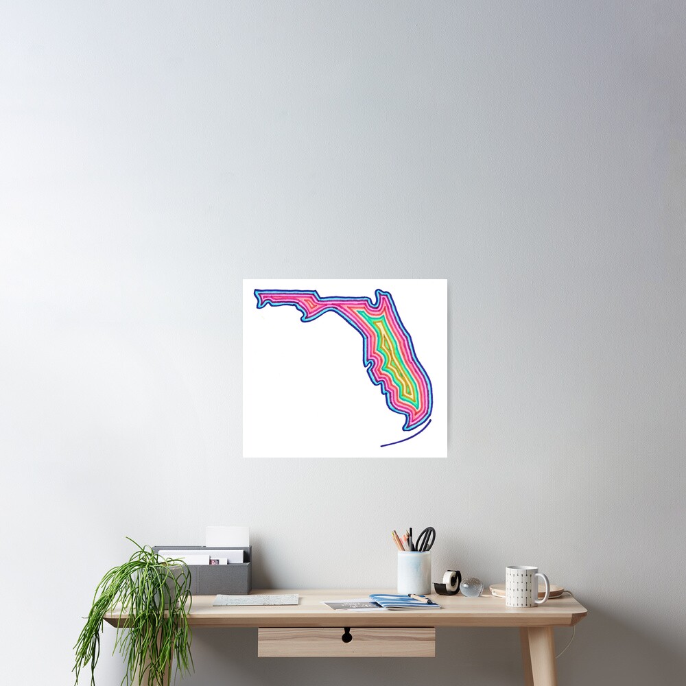 "Stylized Hand-Drawn Map of Florida" Poster by VibrantMaps | Redbubble