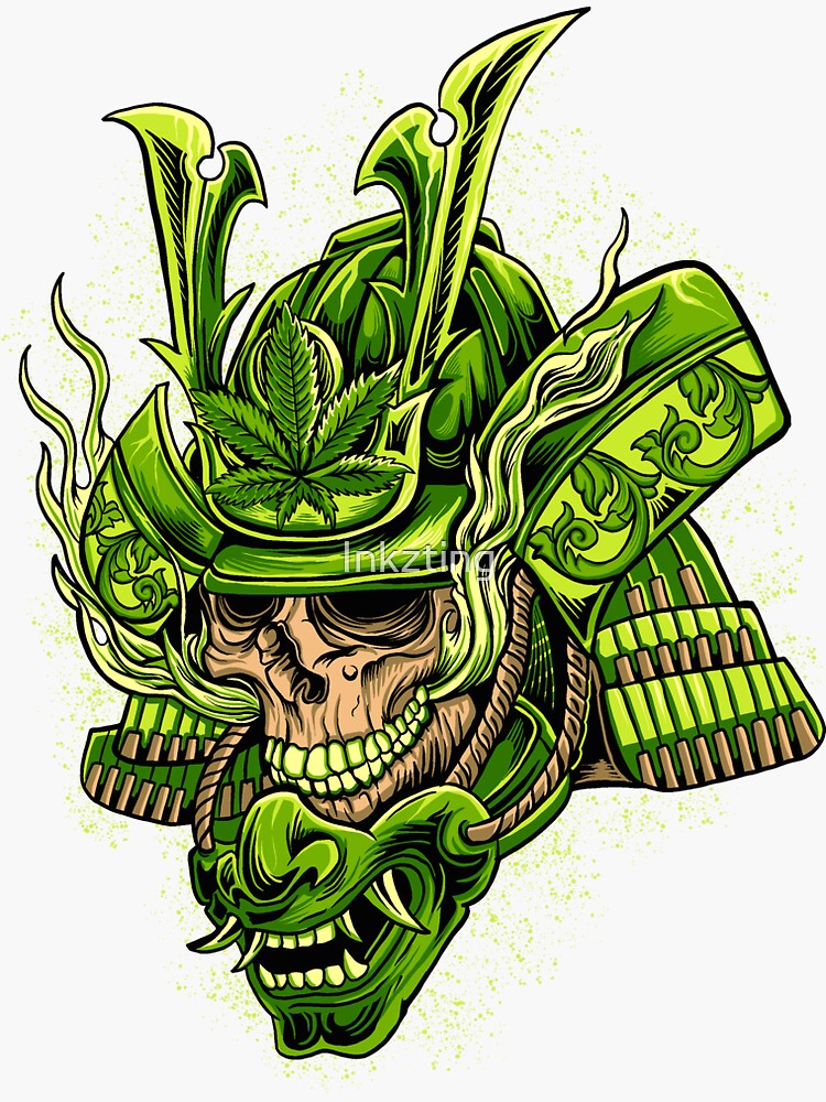 "Skull Marijuana Samurai" Sticker for Sale by Inkzting | Redbubble