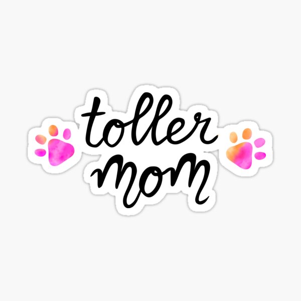 "Toller mom hand lettered text with watercolor pawprints" Sticker for ...