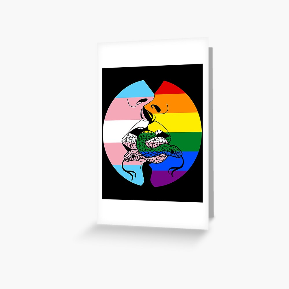 "LGBT Gay Lesbian Pride Flag Transgender Snakes Kissing" Greeting Card ...