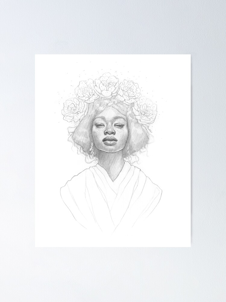 Póster «Mujer negra empoderada - Dibujo a lápiz en blanco y negro ...