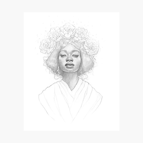 "Empowered Black Woman - Black& White Pencil Line Sketch - Drawing by ...