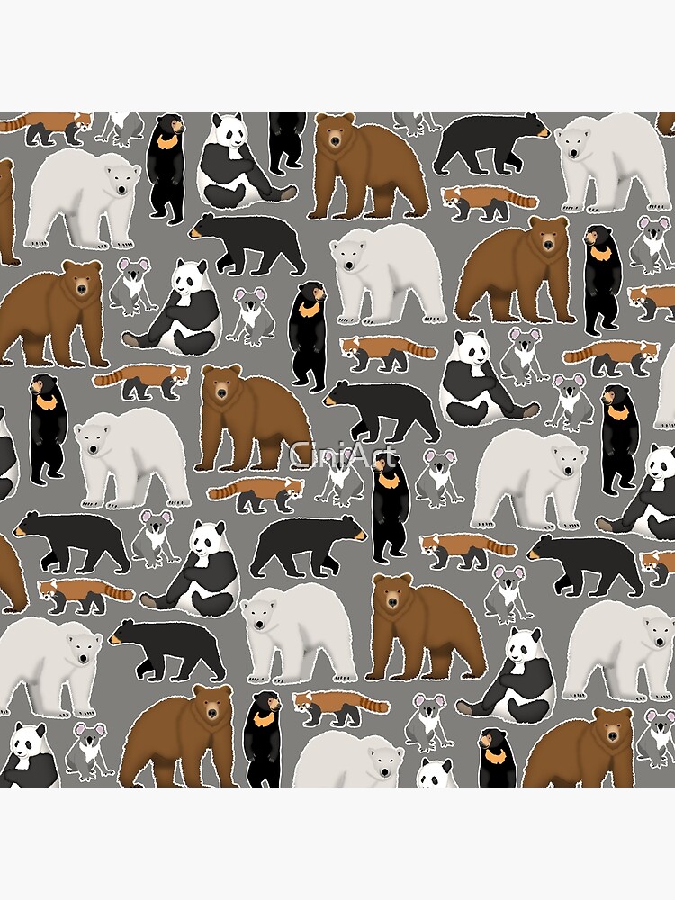 "Bear species pattern with grizzly, polar bear, red panda, giant panda ...