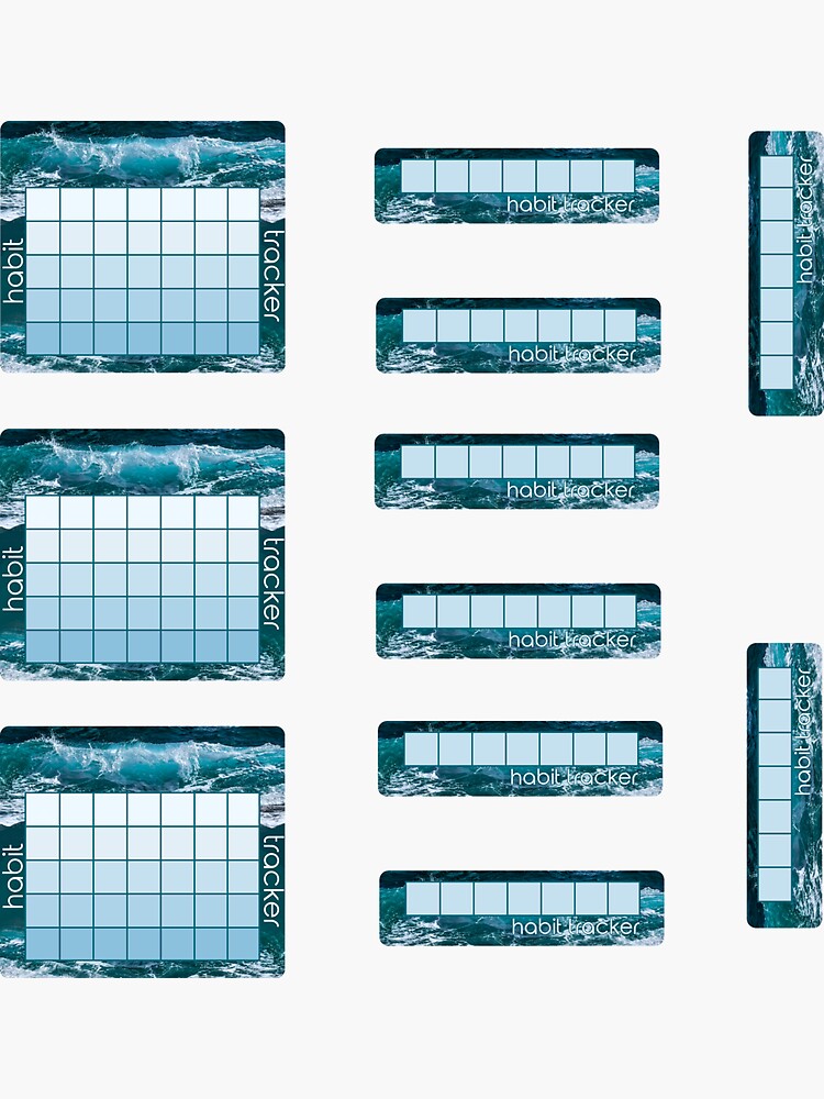"Ocean Waves Weekly and Monthly Habit Tracker Pack" Sticker for Sale by ...