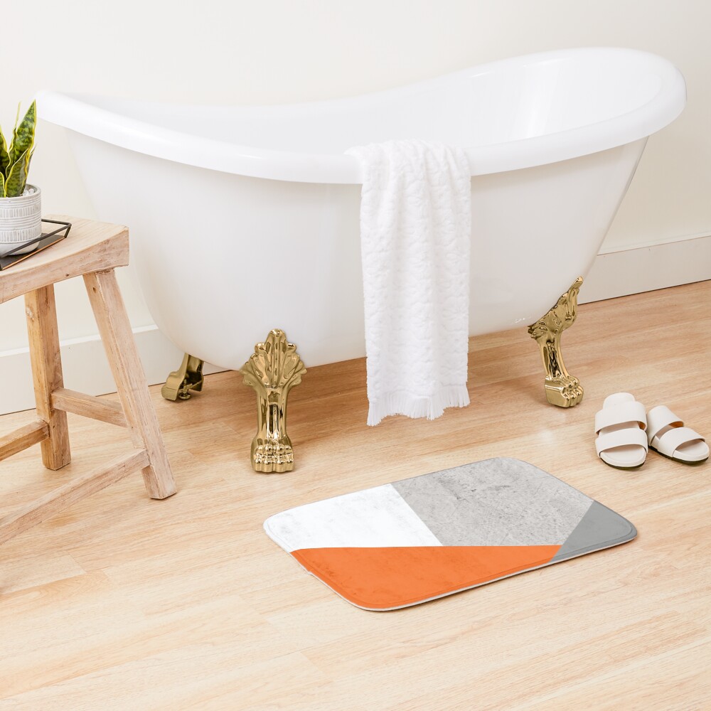 "Grey Orange and Concrete Color Block" Bath Mat for Sale by sylviabosky ...