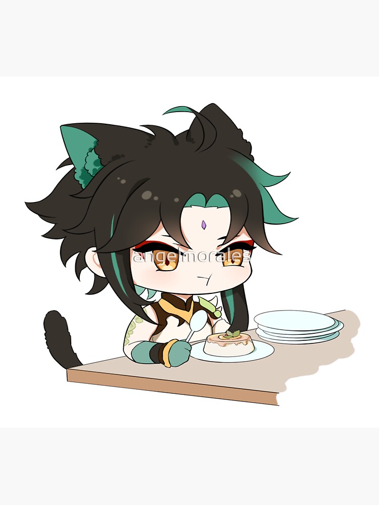 "Genshin Impact - Cute Xiao Eating Dessert" Sticker by angelmorales ...