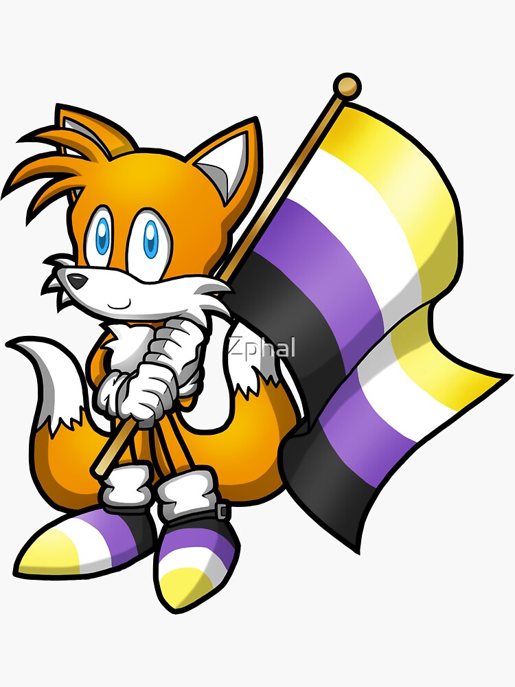 "Anthropomorphic Two-Tailed Fox LGBT Pride Flag Non-Binary NB" Sticker ...