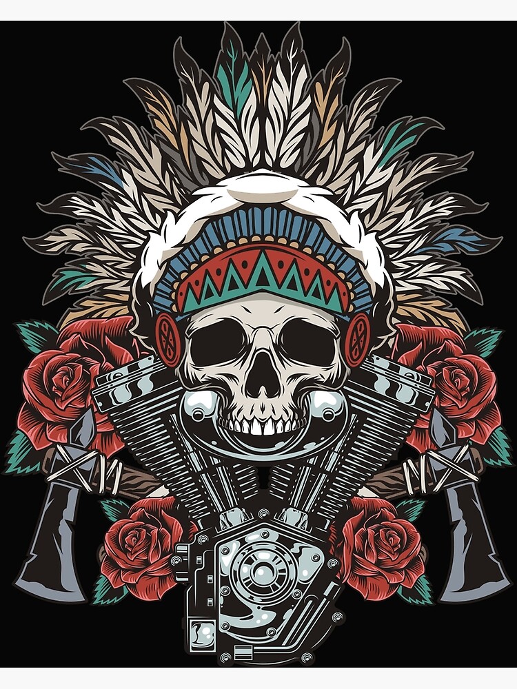 Póster «Motorhead Skull Indian con ejes cruzados y rosas» de ...