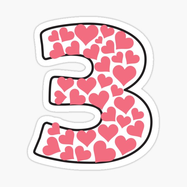 "Number 3 filled with pink hearts" Sticker for Sale by brynscully ...
