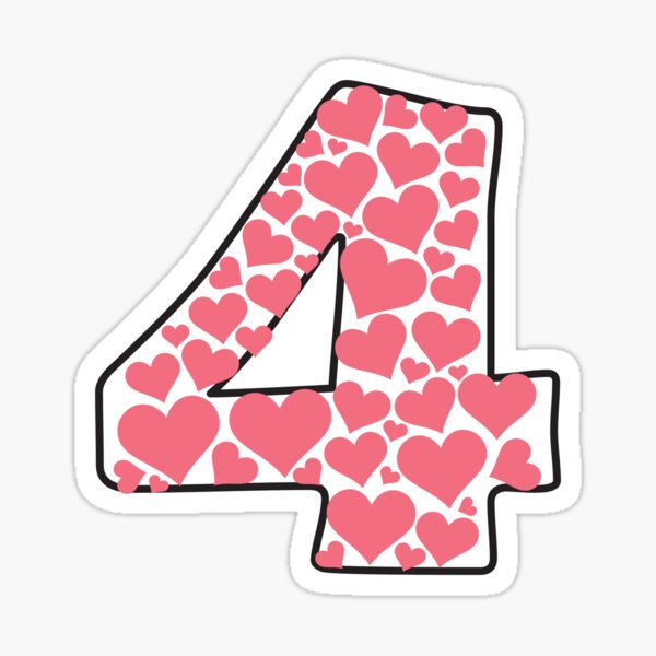"Number 4 filled with pink hearts" Sticker by brynscully | Redbubble
