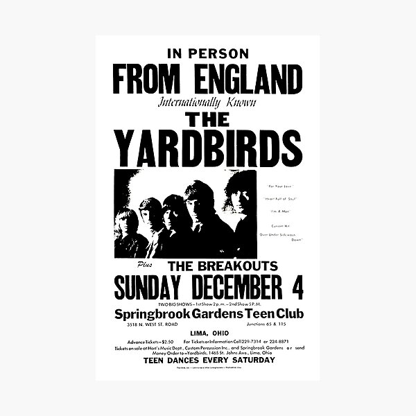 "The Yardbirds. Classic 1960s vintage rock poster." Photographic Print ...