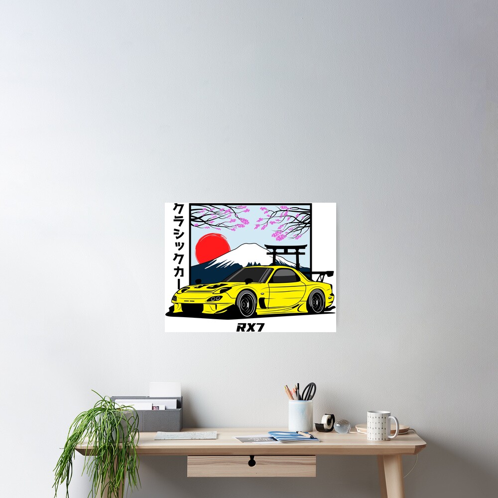 "Yellow RX 7 JDM" Poster for Sale by goldentuners | Redbubble