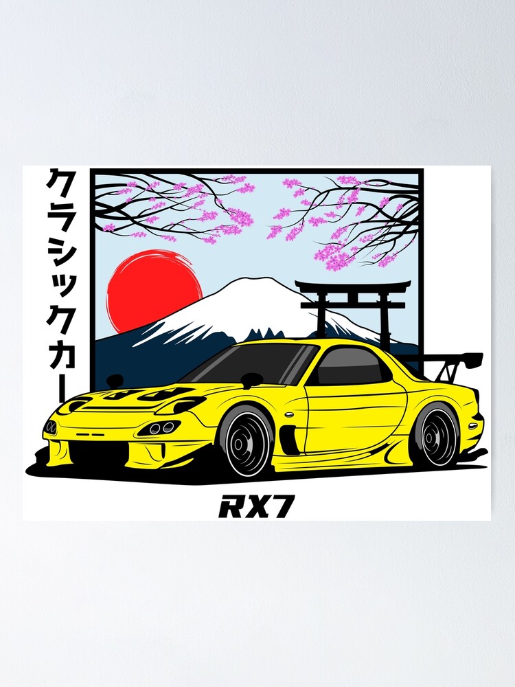 "Yellow RX 7 JDM" Poster for Sale by goldentuners | Redbubble