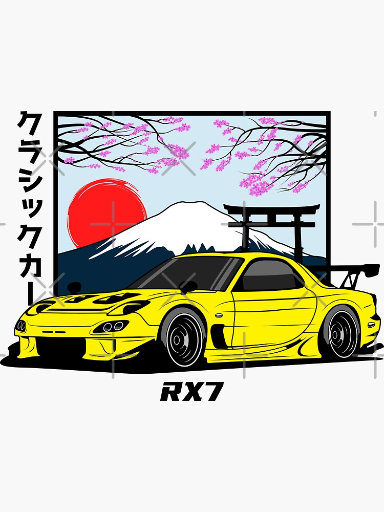 "Yellow RX 7 JDM" Sticker by goldentuners | Redbubble