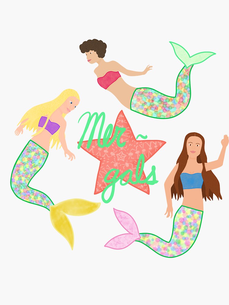 "Mer-Gals Mermaid Art" Sticker for Sale by lenaverse | Redbubble