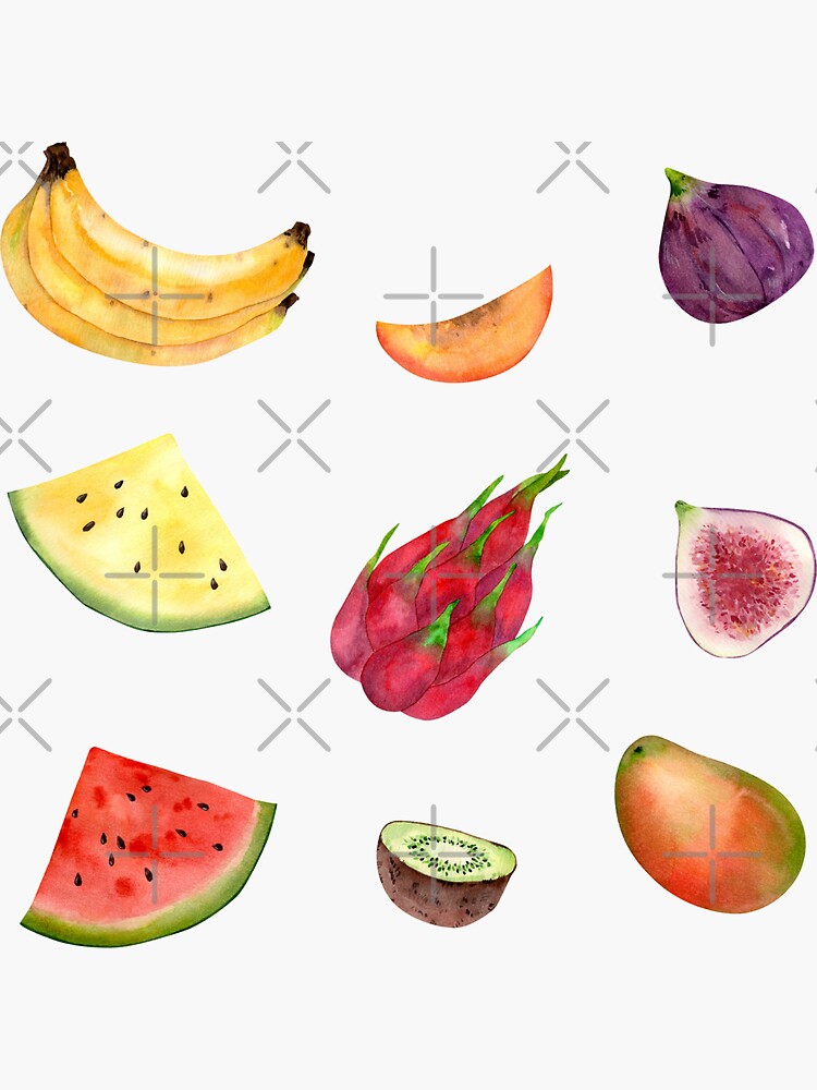 "Tropical fruit sticker pack — 9 Juicy watercolor fruits" Sticker by ...