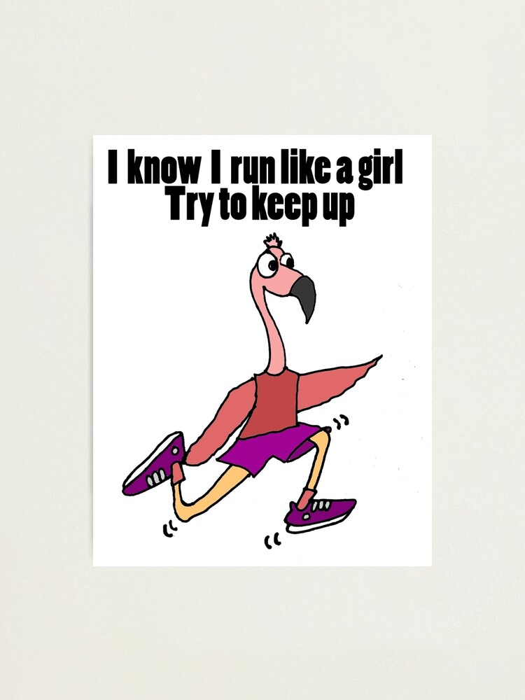 "Funny Pink Flamingo Bird Running Cartoon" Photographic Print for Sale ...