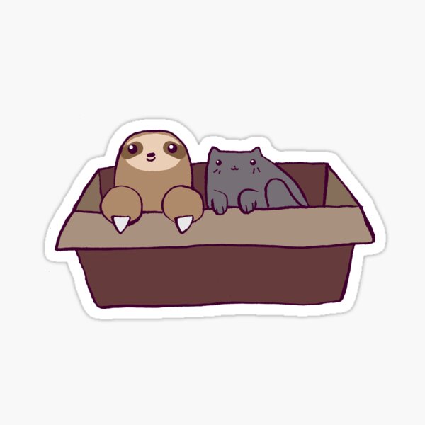 "Sloth and Cat in a Box" Sticker for Sale by SaradaBoru | Redbubble