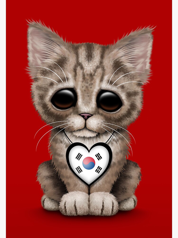 Lámina fotográfica «Lindo gatito gato con corazón de la bandera de ...