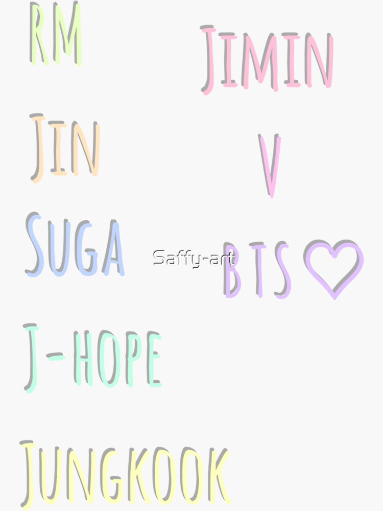 "BTS Names Stickers - Pastel" Sticker by Saffy-art | Redbubble