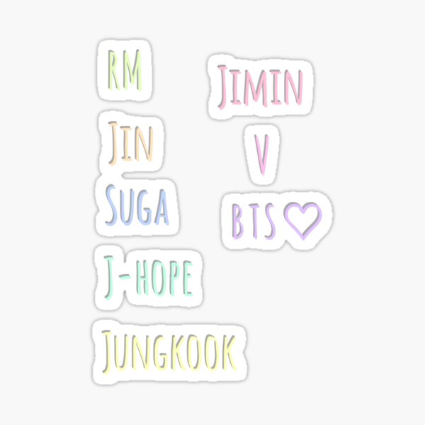 "BTS Names Stickers - Pastel" Sticker by Saffy-art | Redbubble