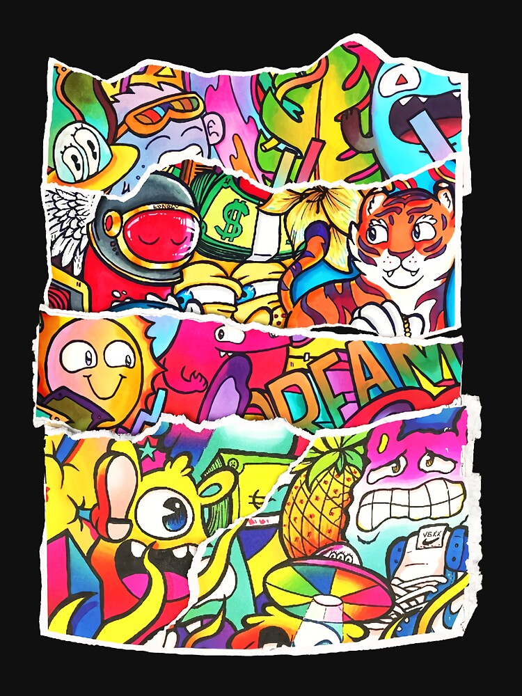 "Vexx Doodle Collage" T-shirt for Sale by IdellaKassulke | Redbubble ...