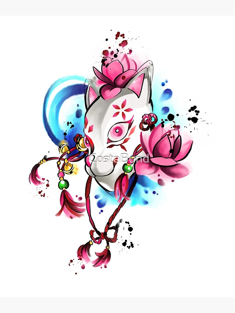 "Japanese mask with lotus" Poster for Sale by CostaBond | Redbubble