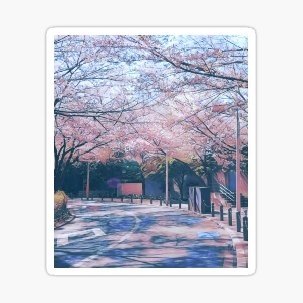 "Lofi Aesthetic Cherry Blossom Road " Sticker by nvaleroso | Redbubble