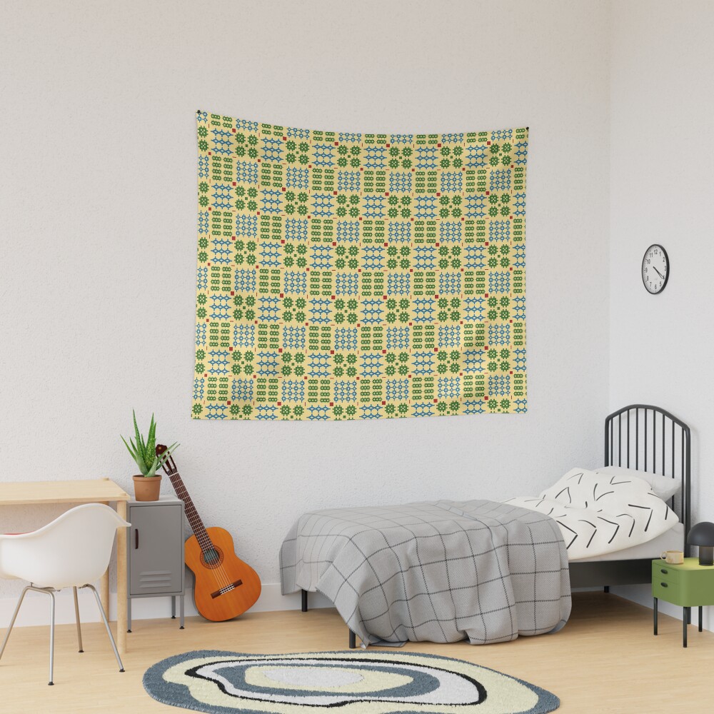 "Welsh Tapestry Pattern, Carthen Cymraeg, Cymreig (green and blue ...