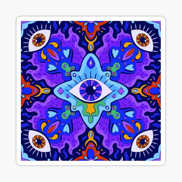 "Psychedelic trippy eyes - colorful bliss illumination" Sticker for ...