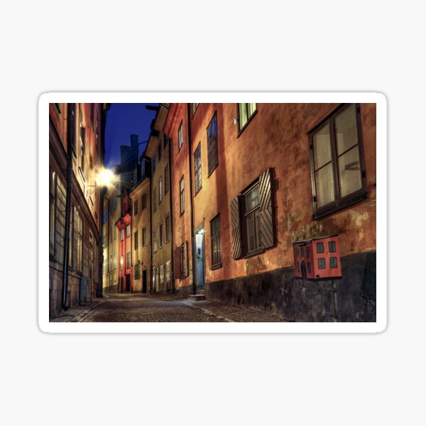 "Cobblestone street at night." Sticker for Sale by cloud7 | Redbubble