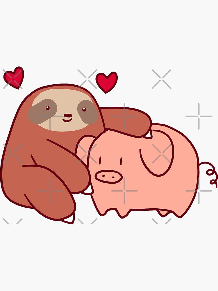 "Sloth Loves Pig" Sticker for Sale by SaradaBoru | Redbubble