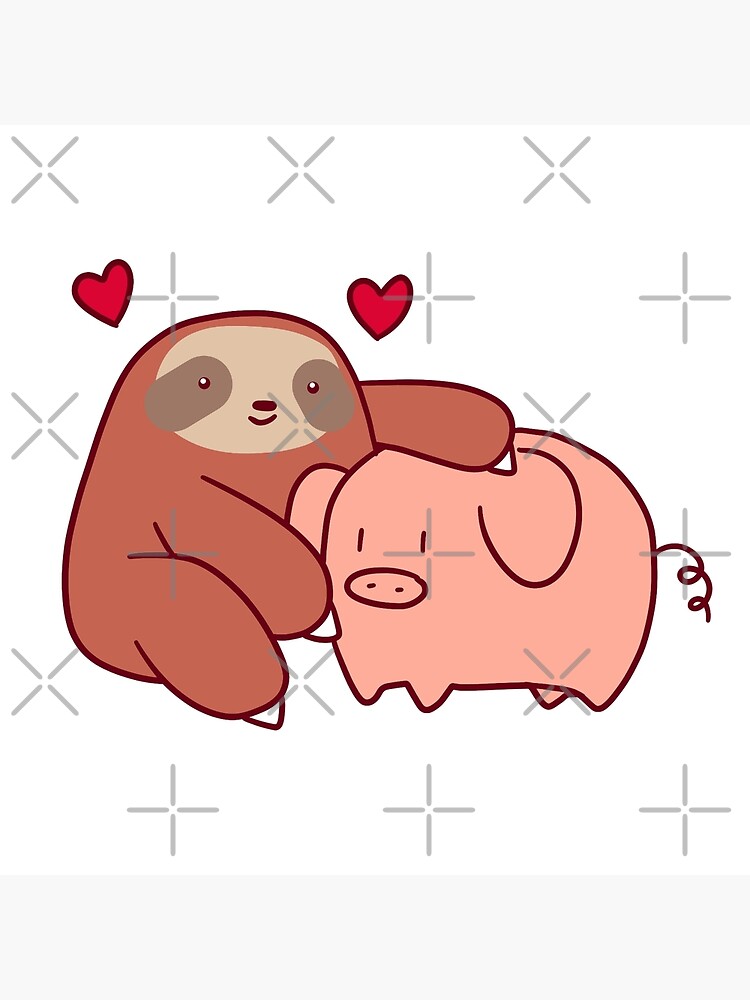 "Sloth Loves Pig" Art Print for Sale by SaradaBoru | Redbubble