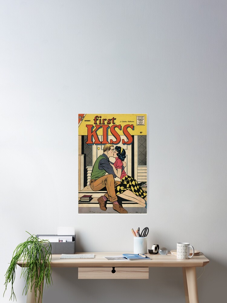"Vintage Romance Comic Book Cover - First Kiss" Poster for Sale by ...
