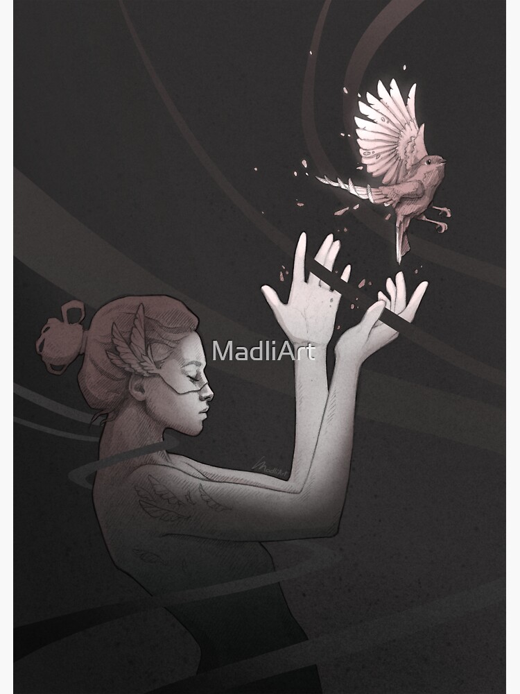 "Let it Go - Dreamy Girl Releasing a Bird - Digital Illustration by ...