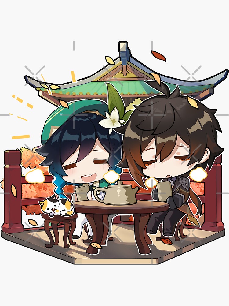 Sticker « Genshin Impact - Chibi Venti et Zhongli Archon - Oeuvre ...