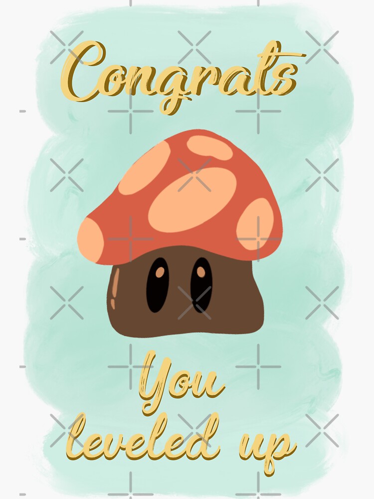 "World of games cute level up congrats birthday mushroom plant" Sticker ...
