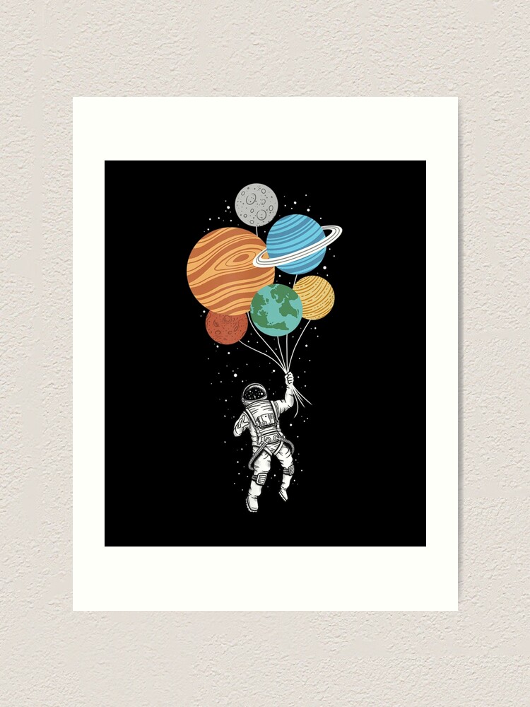 "Astronaut holding Planet Balloons Solar System space" Art Print by ...