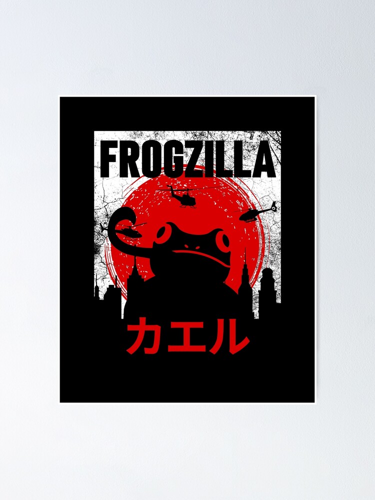 "Frogzilla Japanese Vintage Sunset Style Frog Lover" Poster by ...