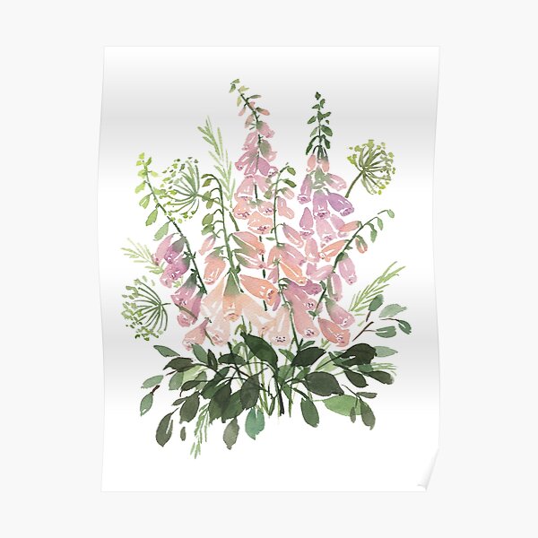 "Foxgloves Watercolor Floral Bouquet" Poster for Sale by ZhenHuArt ...