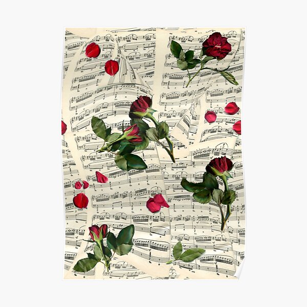 "Music Notes Roses Photography Pattern" Poster by ARTmosphera | Redbubble