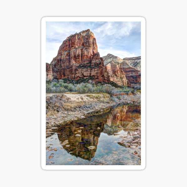 "Angels Landing Reflected in Virgin River - Zion National Park" Sticker ...