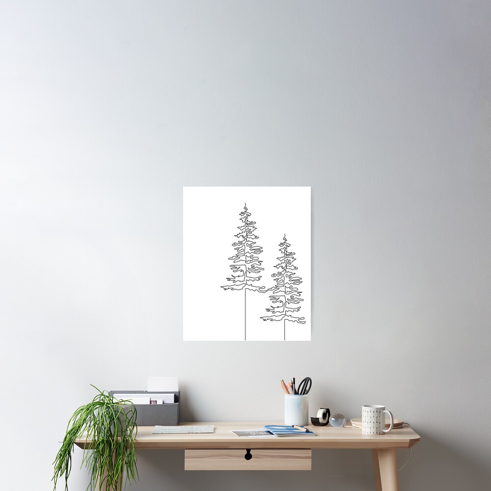 "Minimal pine tree line art" Poster for Sale by HereForTheArt | Redbubble
