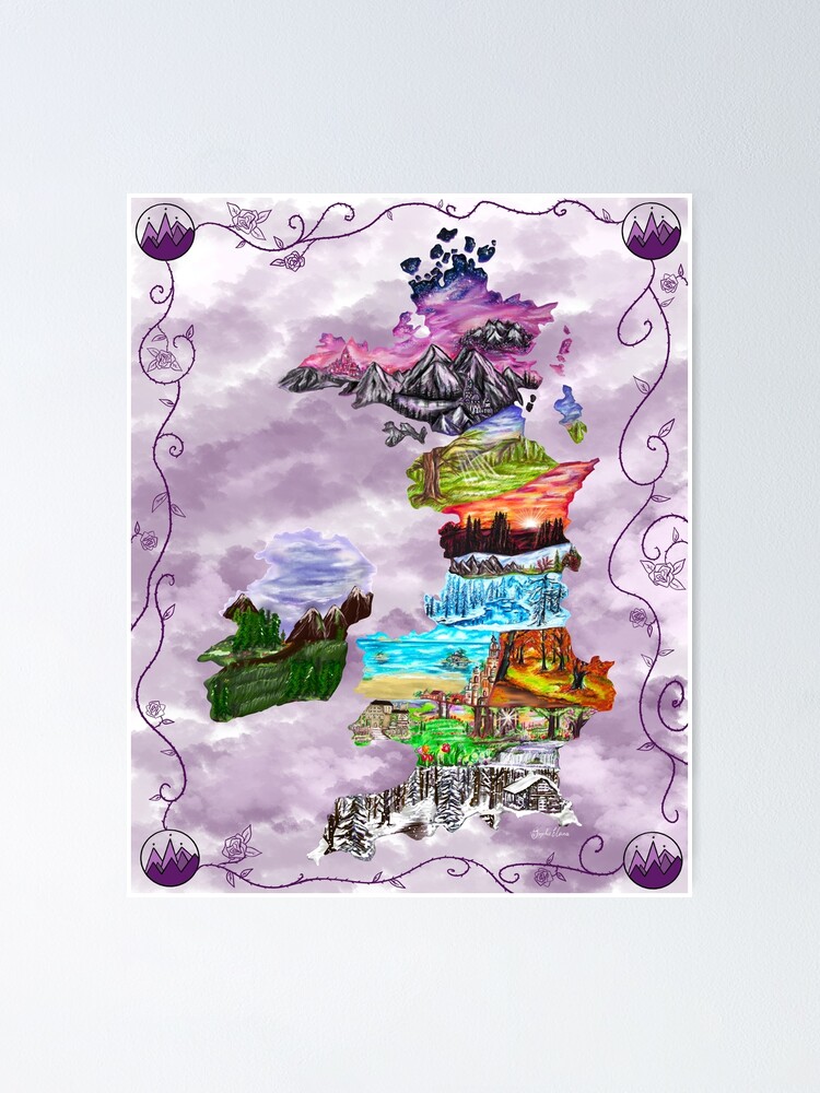 "Map of Prythian (with clouds and border)" Poster for Sale by ...