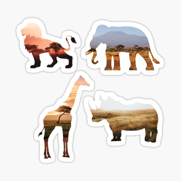 "African Savanna Animals Lion Elephant Giraffe Rhino - Sticker Pack ...